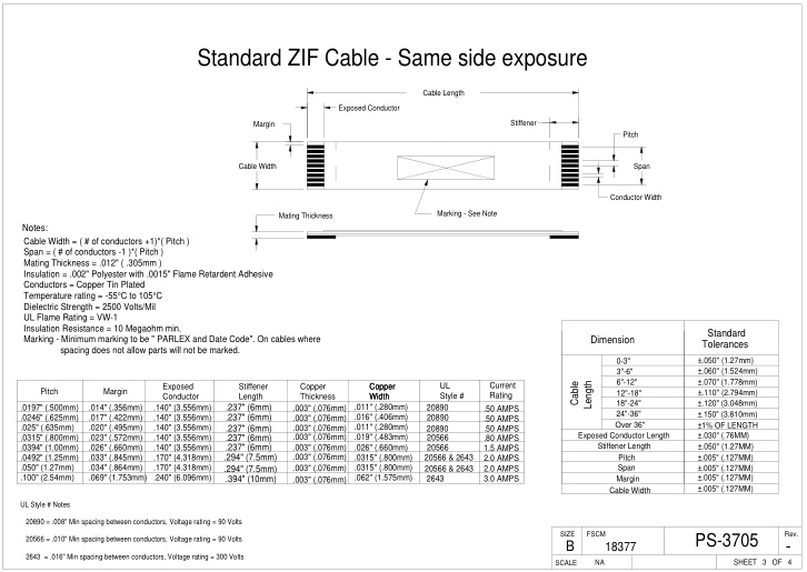 ZIF cable standard specification document, page 3