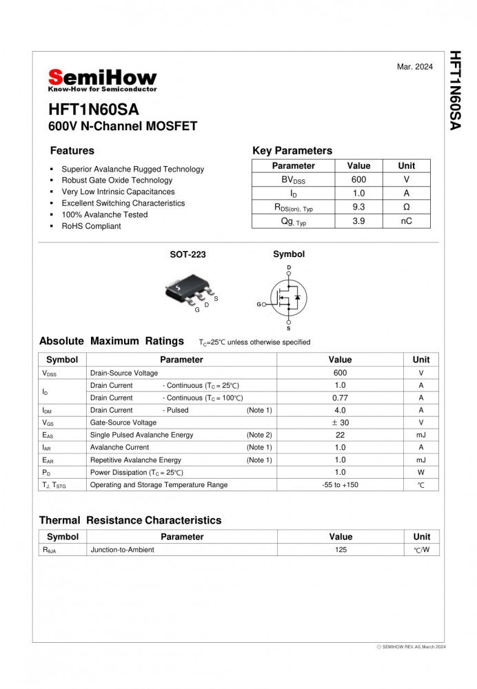 HFT1N60SA datasheet page 1