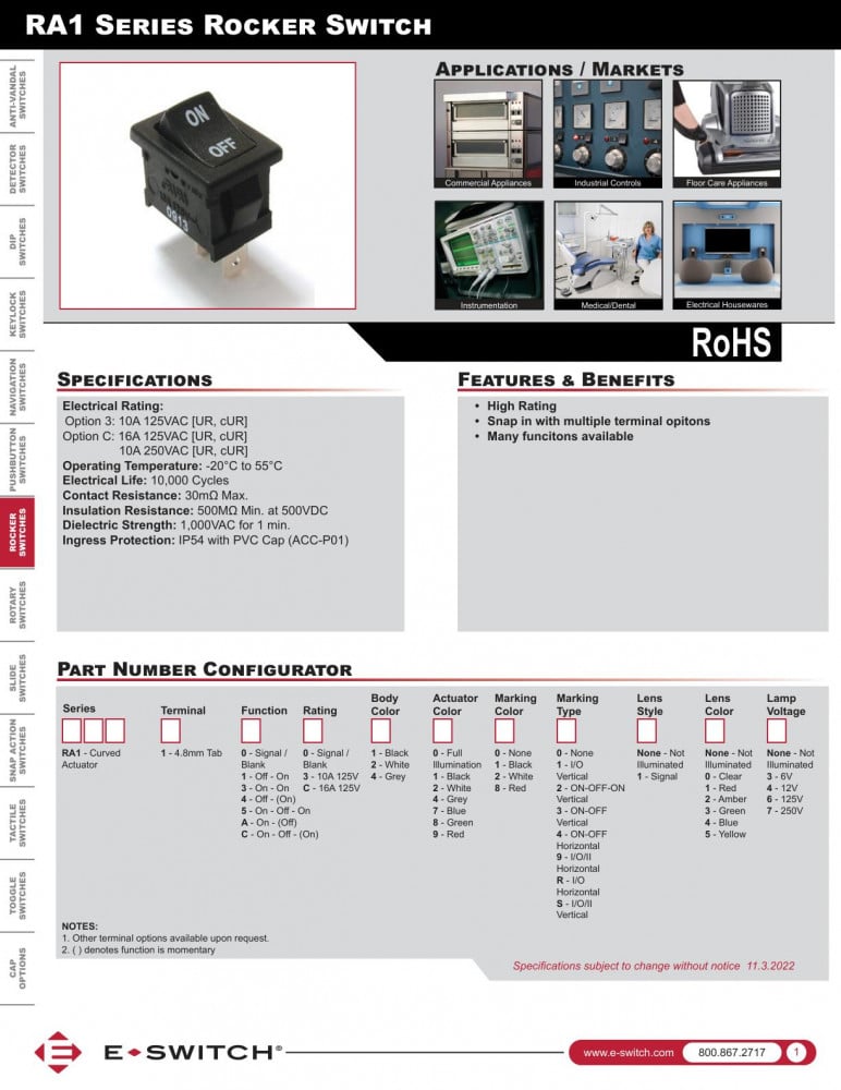 RA1 series datasheet page 1