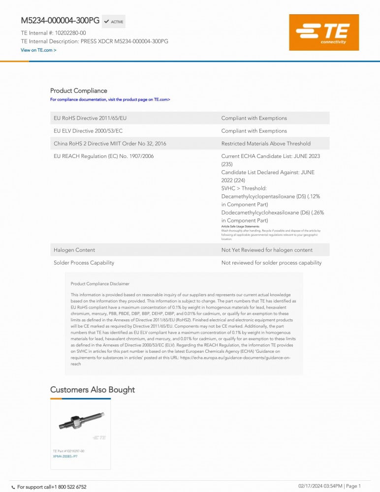 M5234-000004-300PG technical document page 1
