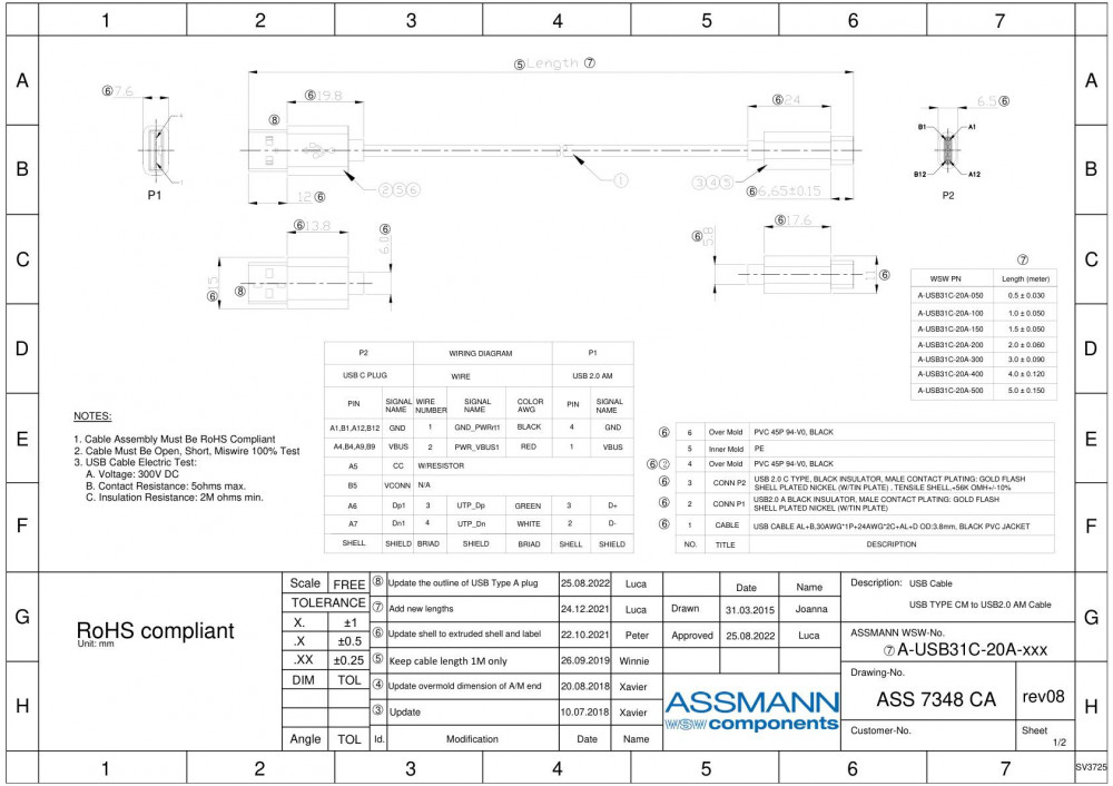 Assmann WSW A-USB31C-20A-100 technical drawing page 1