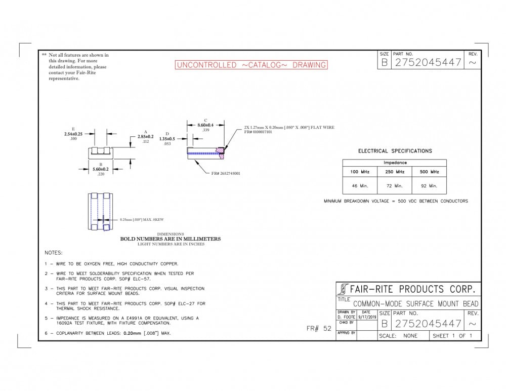 Fair-Rite 2752045447 technical document preview