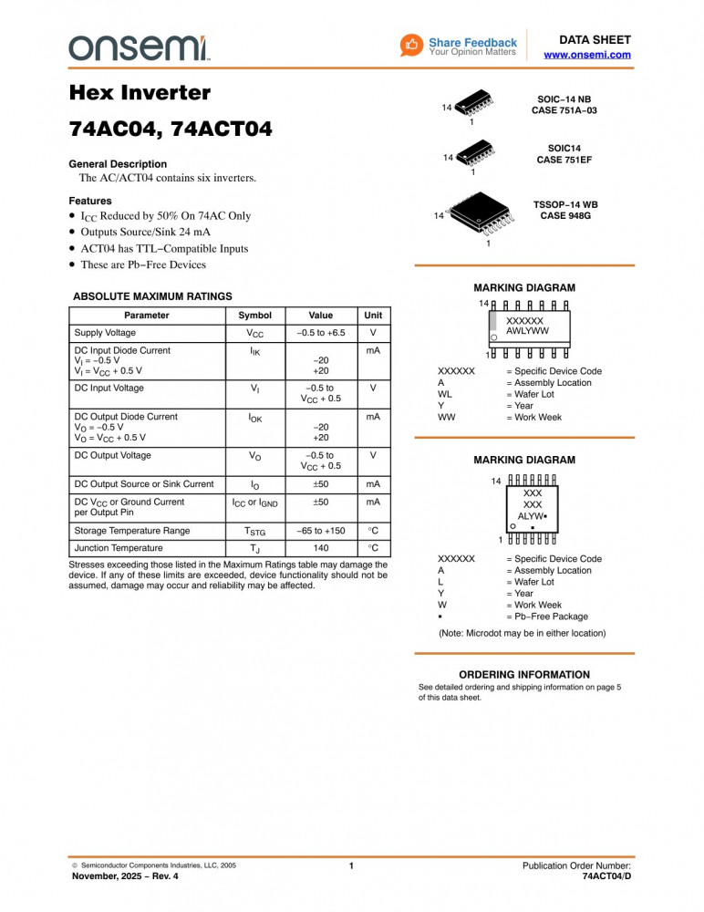 74ACT04 datasheet page 1 preview