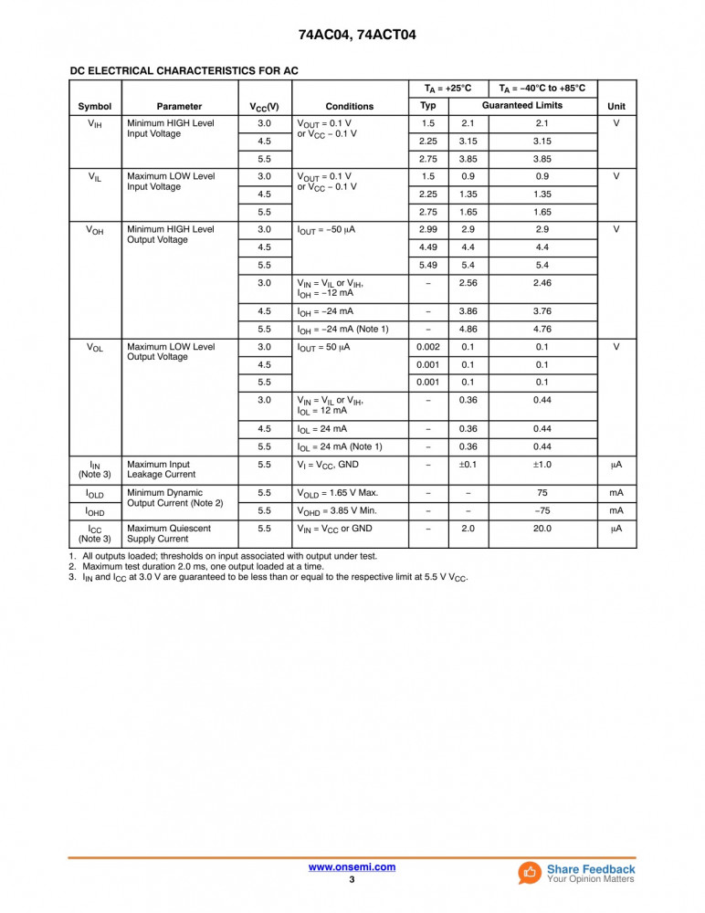 74ACT04 datasheet page 3 preview