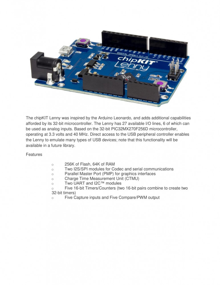 TCHIP005 chipKIT Lenny technical document page 2
