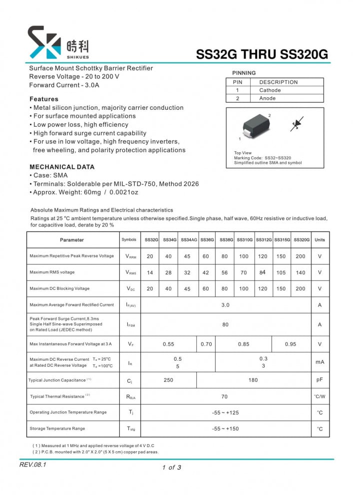 SS310G datasheet page 1