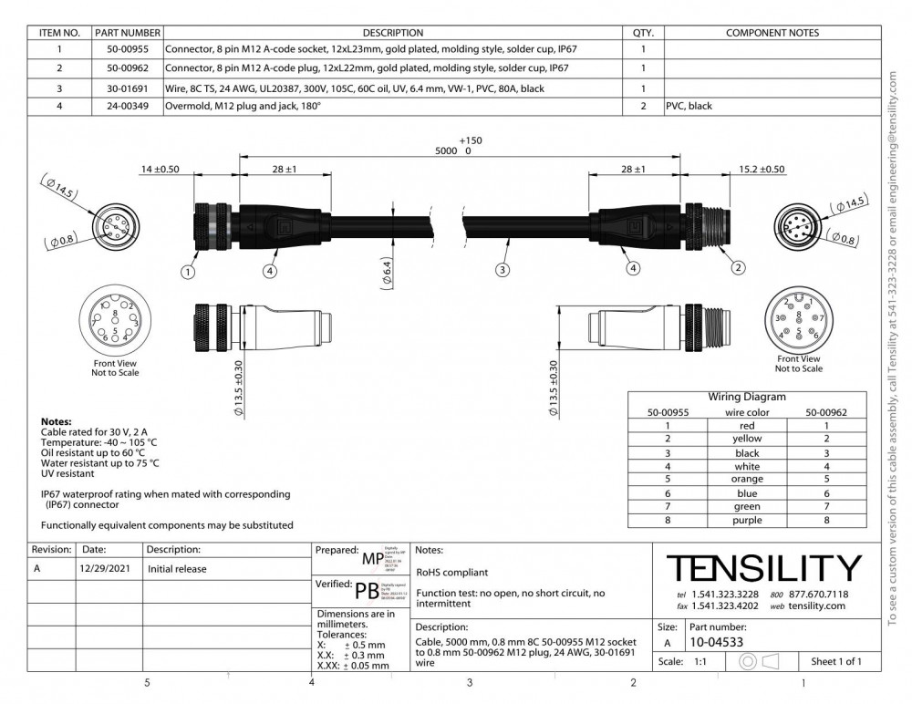 Tensility International 10-04533 cable assembly drawing