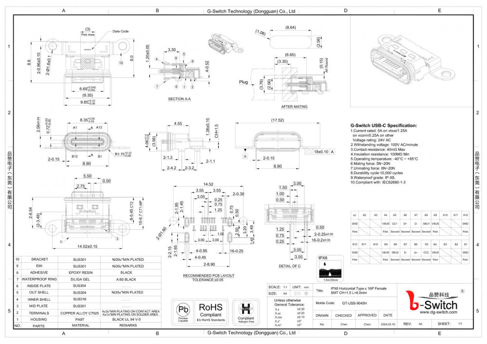 GT-USB-9045H technical document page