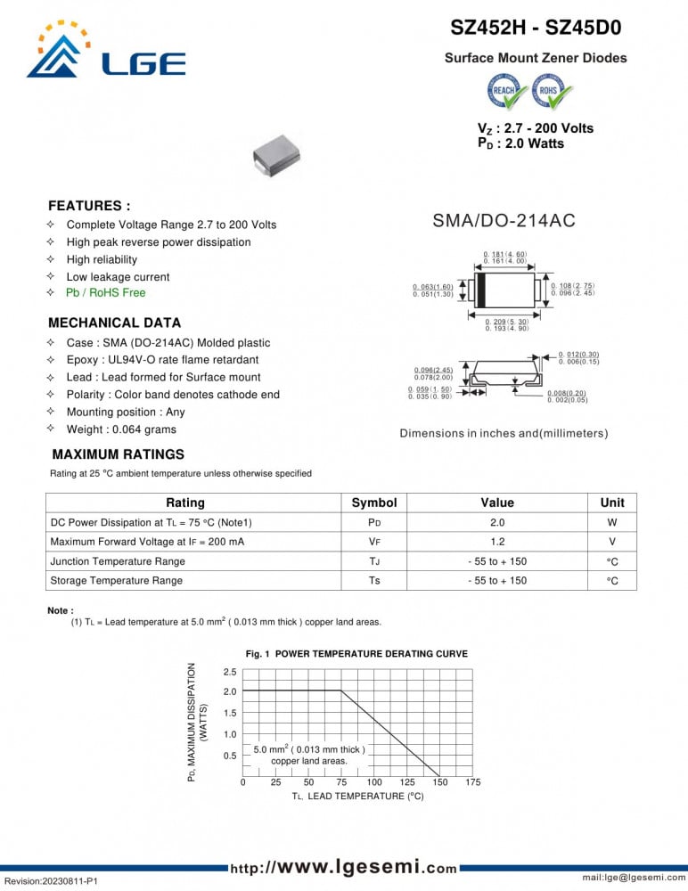 LGE SZ4518 Zener diode datasheet page 1