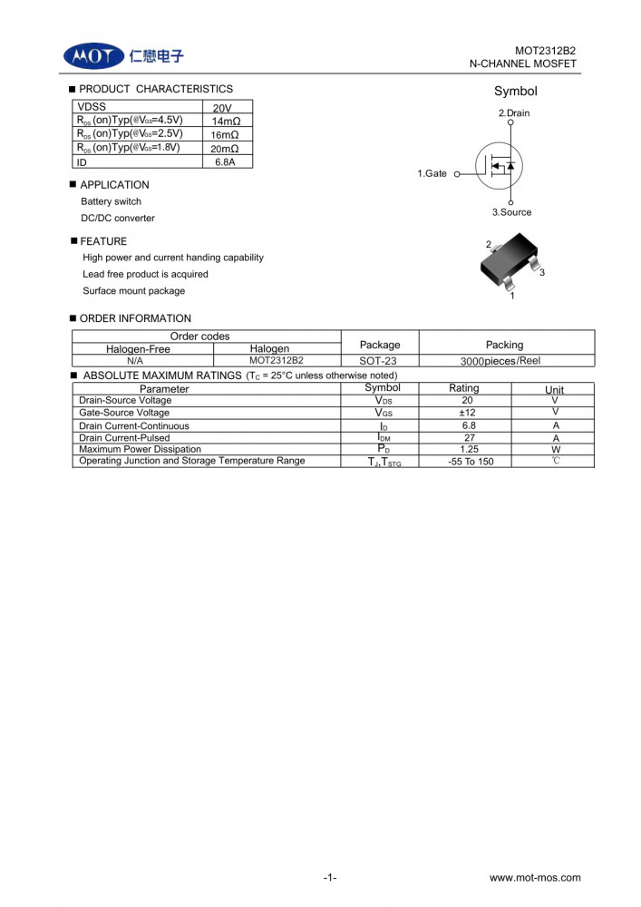 MOT2312B2 datasheet page 1