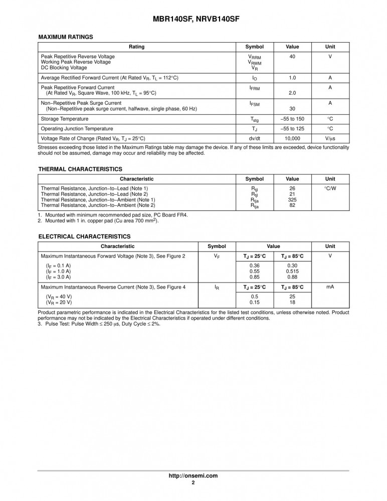 MBR140SFT1G datasheet page 2