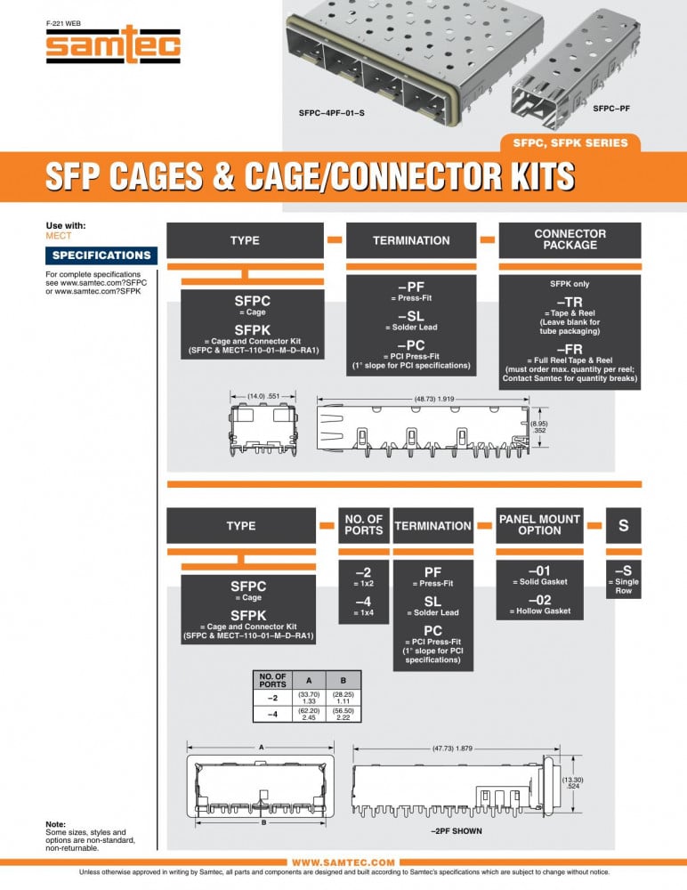 Samtec SFPC-SL technical document page
