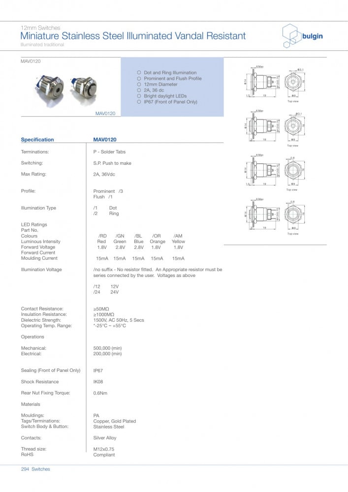 Bulgin MAV0120 datasheet page 2