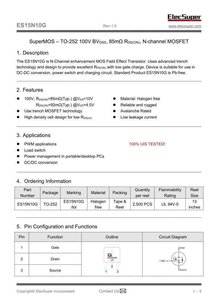 ES15N10G datasheet page 1