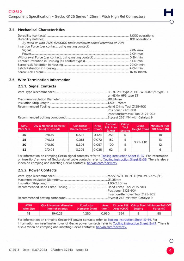 Harwin Gecko G125 specification page 4