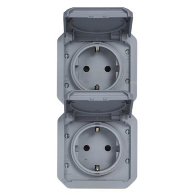 Plexo™ - double prewired vertical german standard socket outlet 16A 250V - Mechanism - Grey for sale