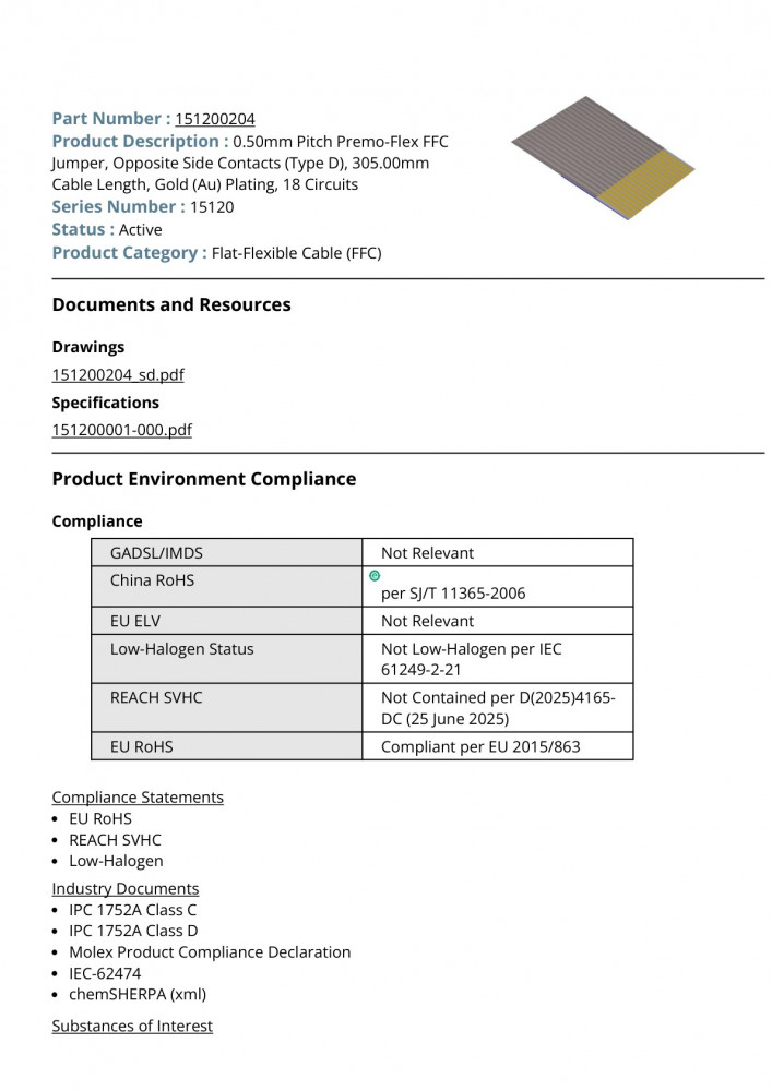 MOLEX 151200204 technical document page 1