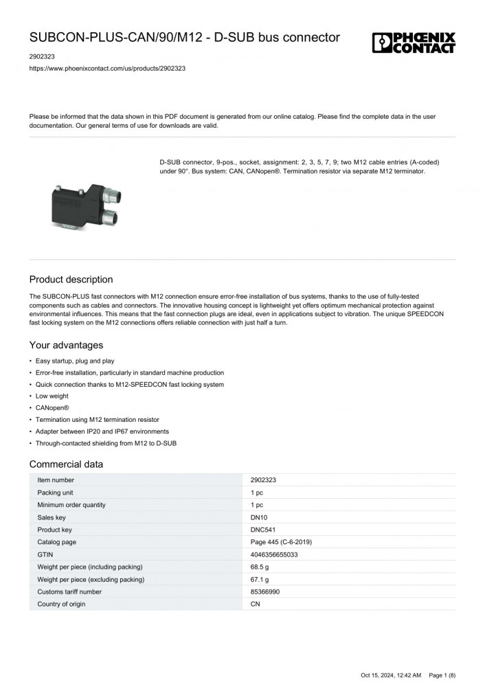 Phoenix Contact 2902323 technical document page 1