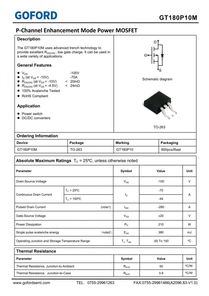 GT180P10M datasheet page 1