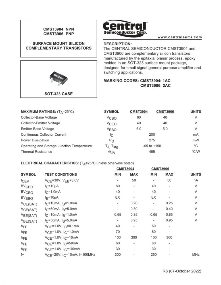 CMST3904 datasheet page 1