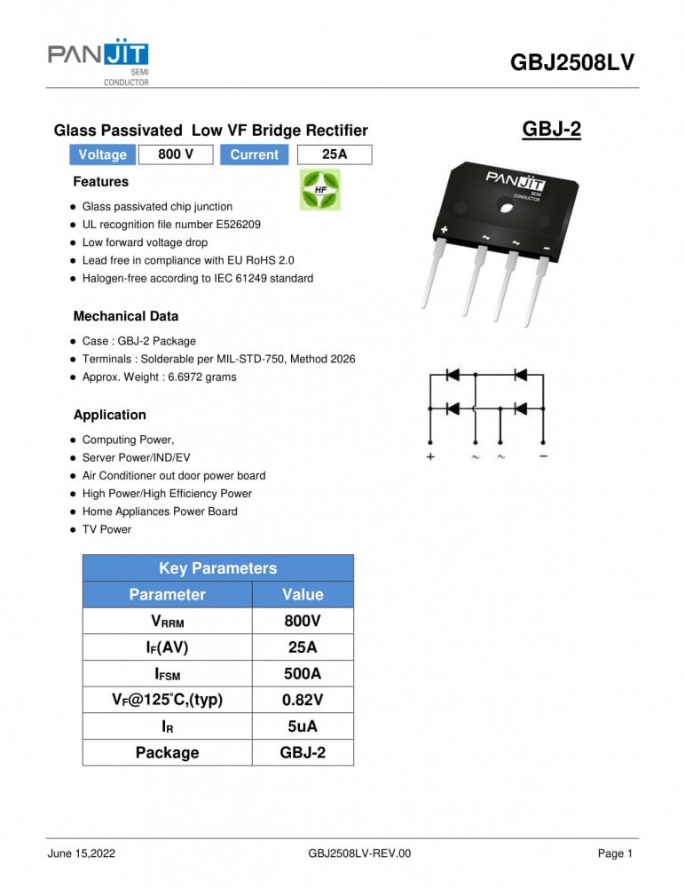 GBJ2508LV datasheet page 1