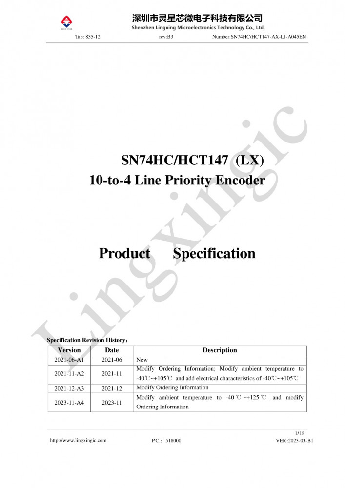 SN74HC147 datasheet page 1