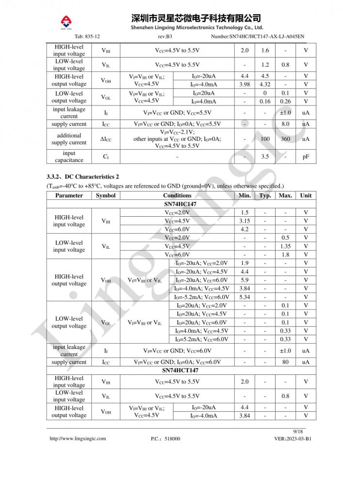 SN74HC147 datasheet page 9