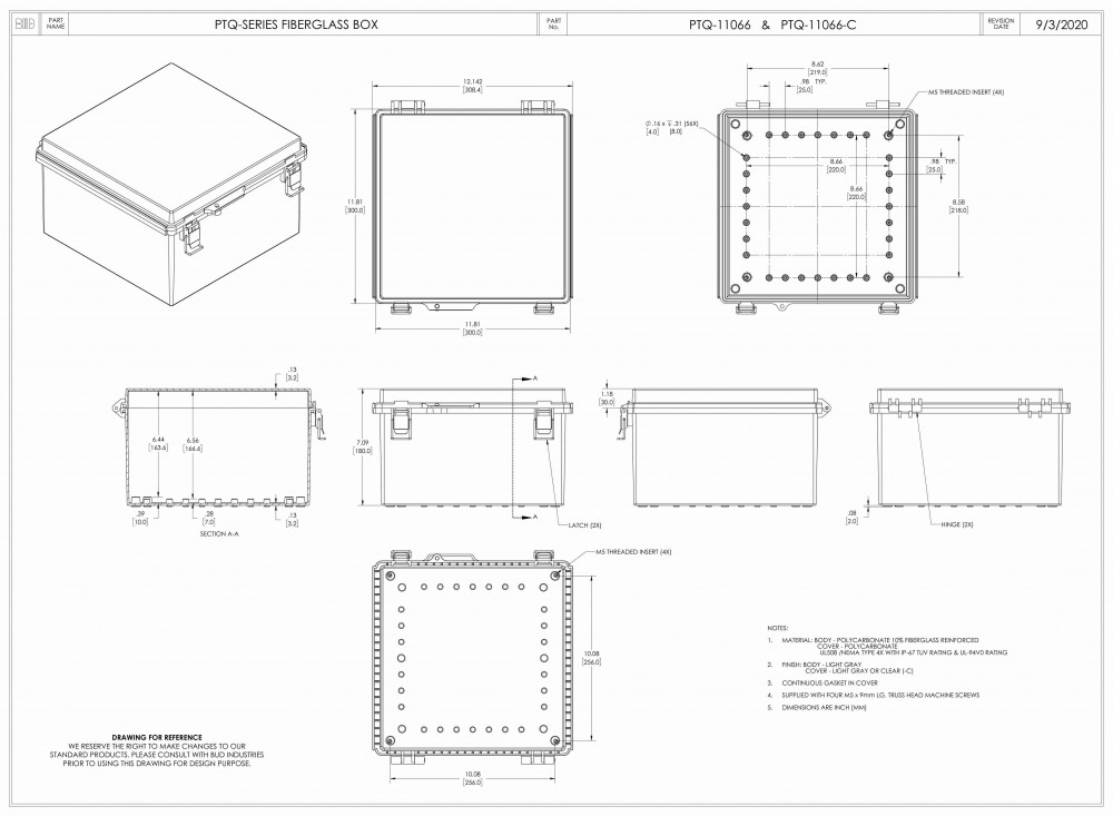 PTQ-11066-C manufacturer drawing and enclosure reference image