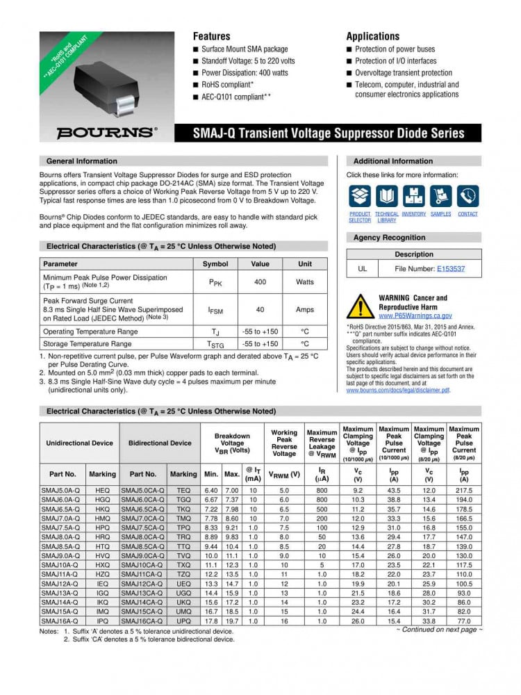 SMAJ-Q datasheet page 1