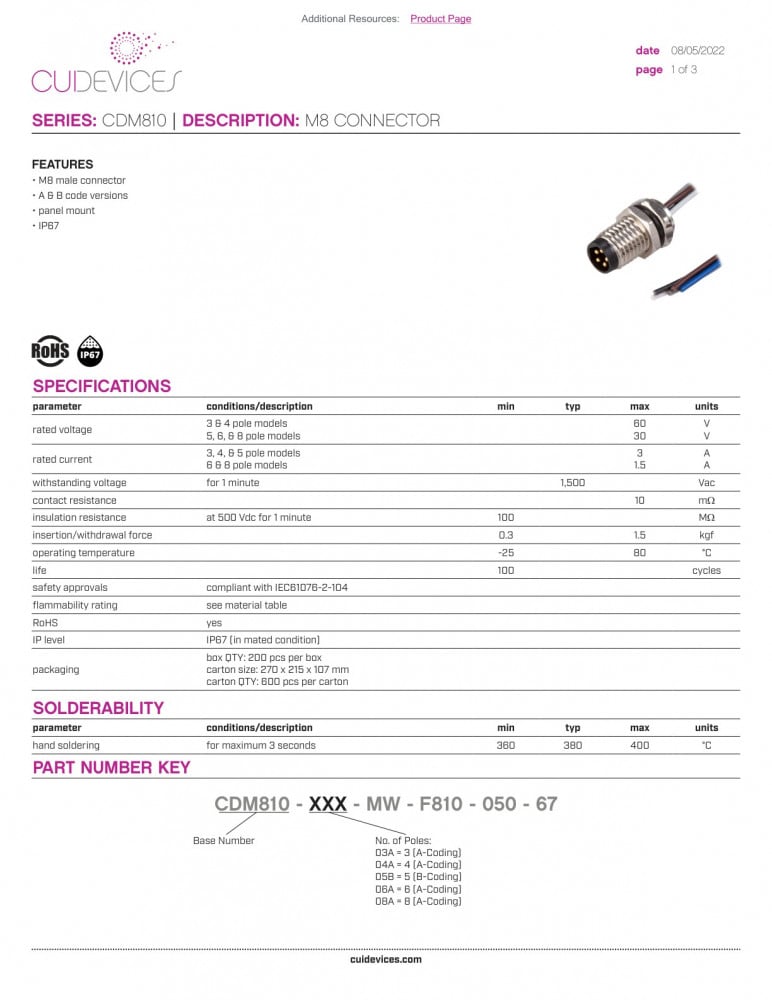 CDM810 connector datasheet page 1
