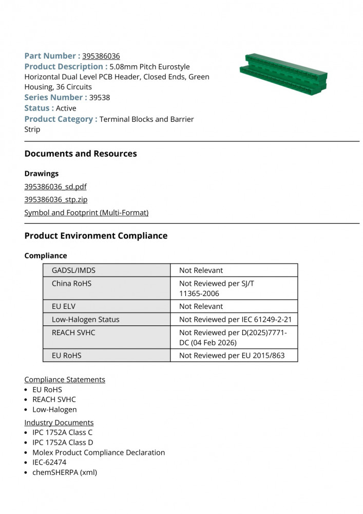 MOLEX 395386036 technical document image, page 1