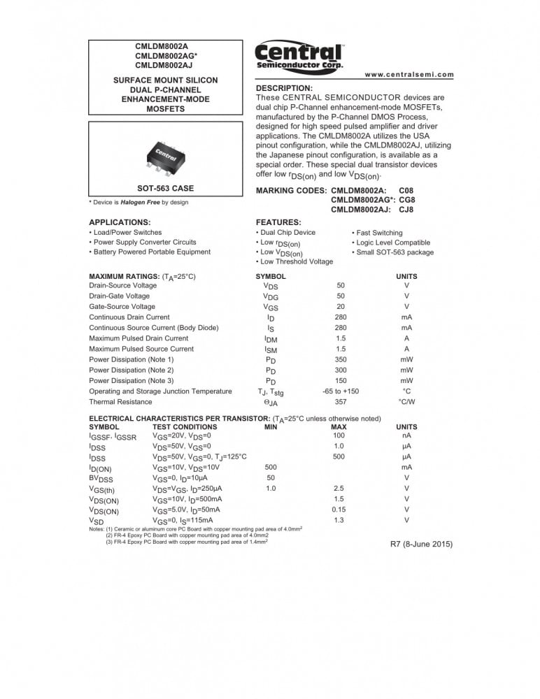 CMLDM8002AG datasheet page 1