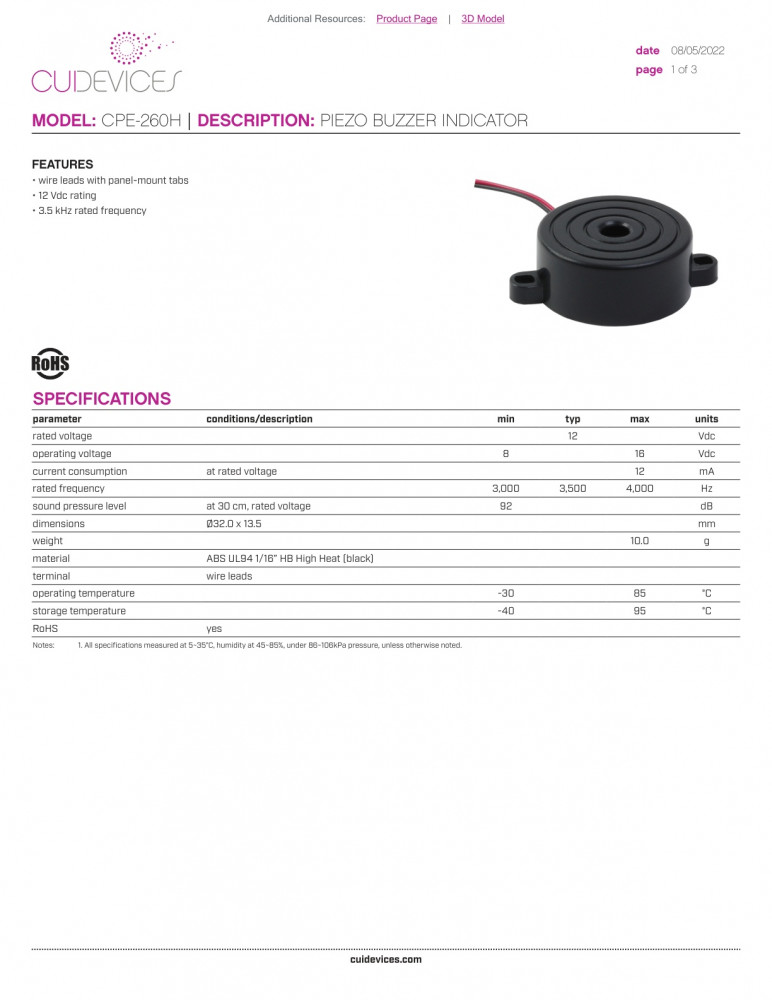 CPE-260H datasheet page 1