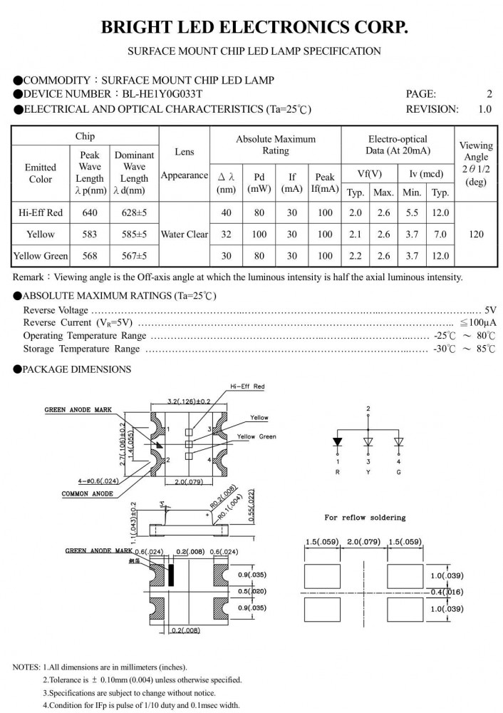BL-HE1Y0G033T-TRB specification document, page 1