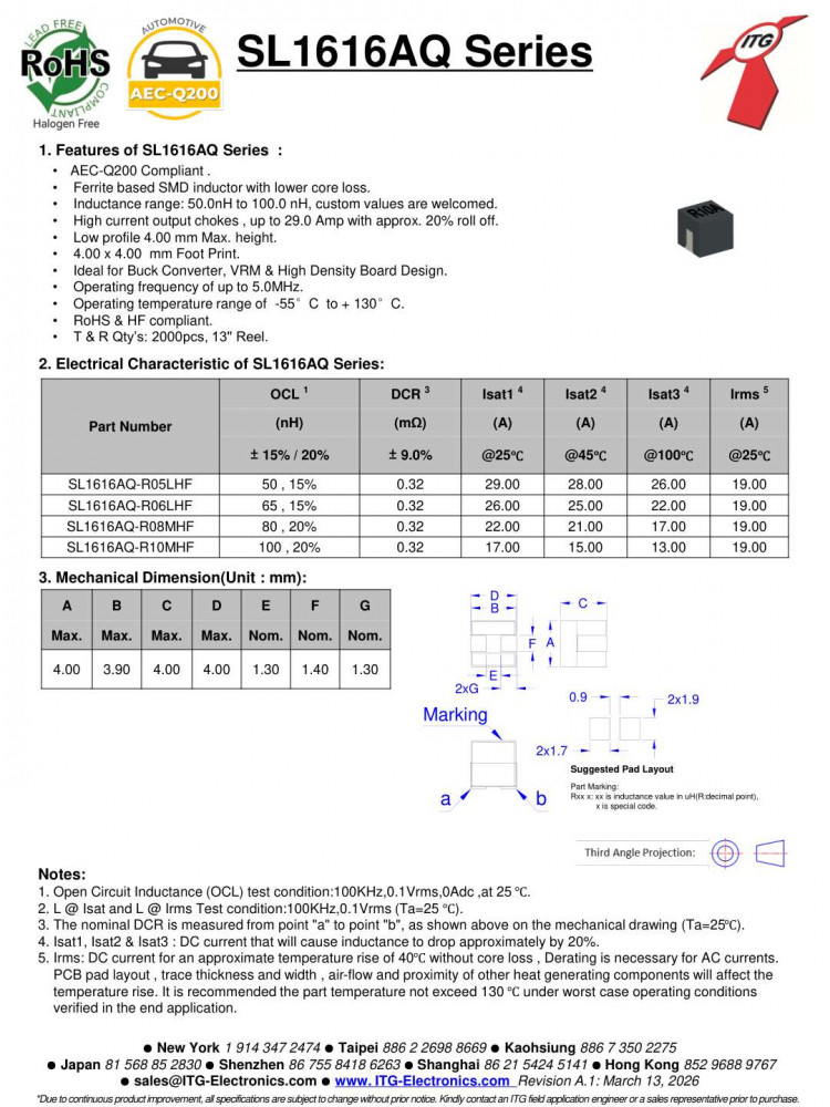 SL1616AQ technical document page 1