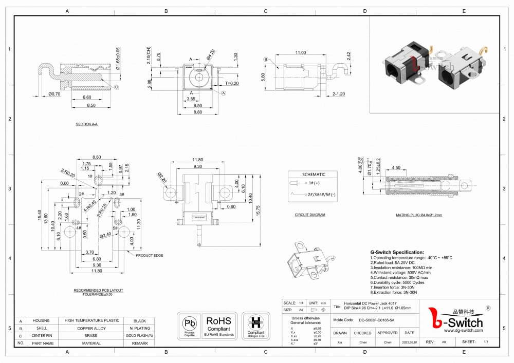 G-Switch DC-S003F-D0165-5A technical document page