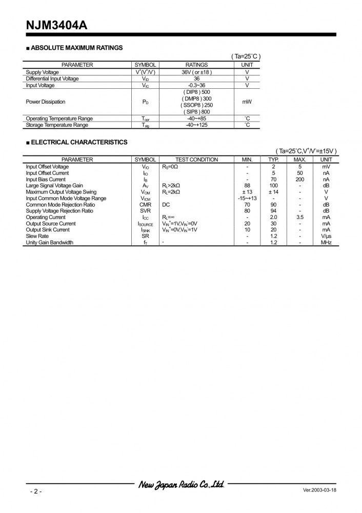 NJM3404A datasheet page 2