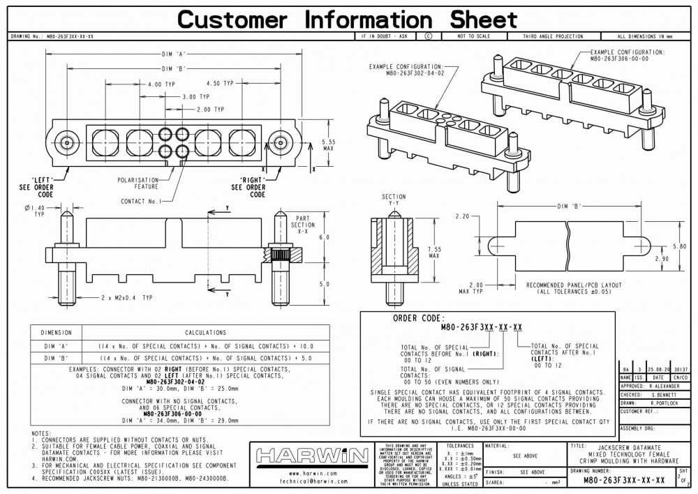 Harwin M80-263F303-00-00 technical document page