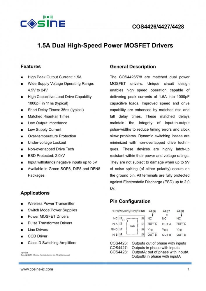 COS4427DT datasheet page 1
