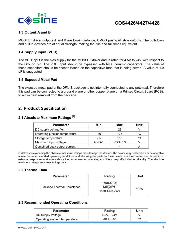 COS4427DT datasheet page 3