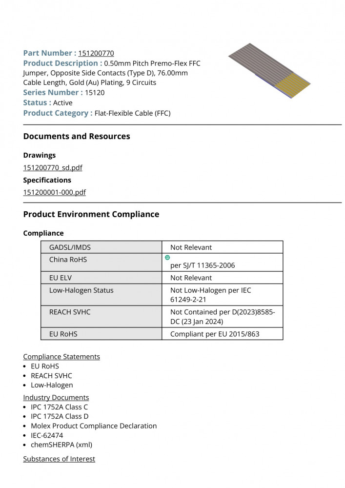 MOLEX 151200770 document page 1