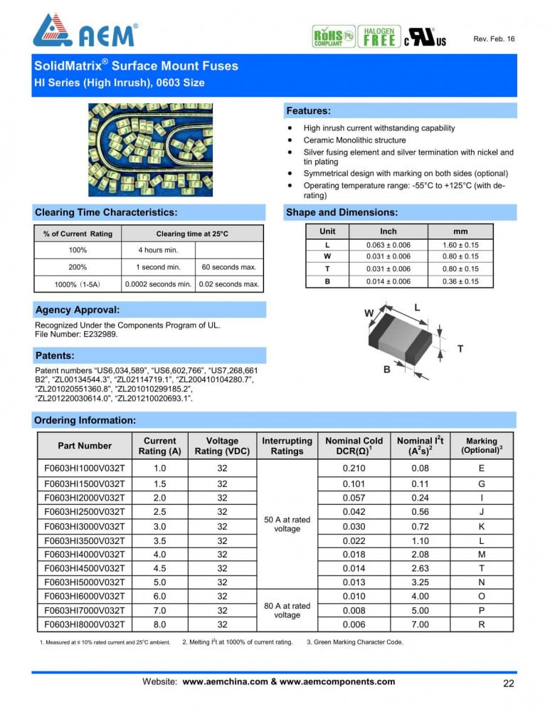 AEM SolidMatrix HI Series datasheet page 1