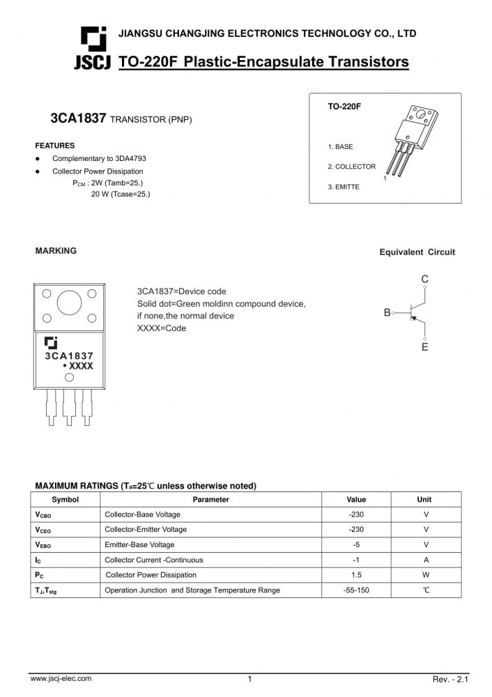 3CA1837 datasheet page 1