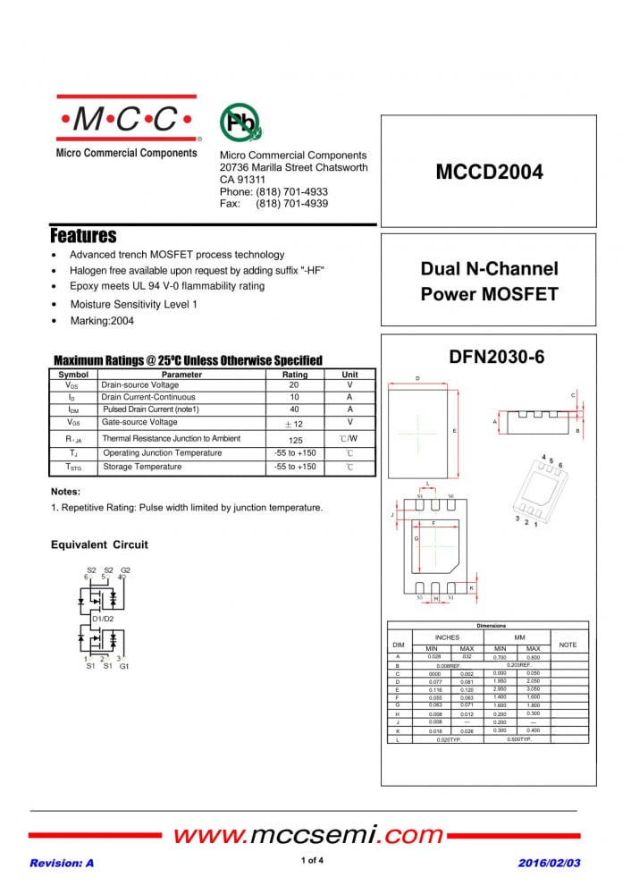 MCCD2004-TP datasheet page 1