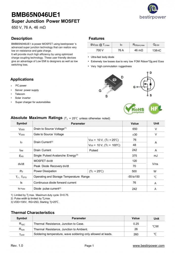 BMB65N046UE1 datasheet page 1