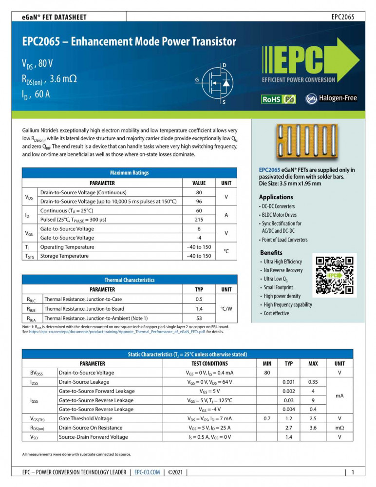 EPC2065 technical document page 1