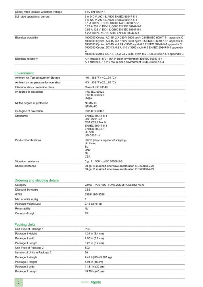 XB5AA731327 technical document page 2