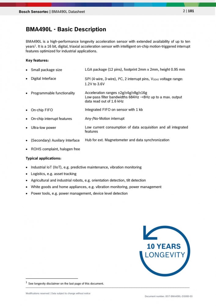 BMA490L datasheet page 2
