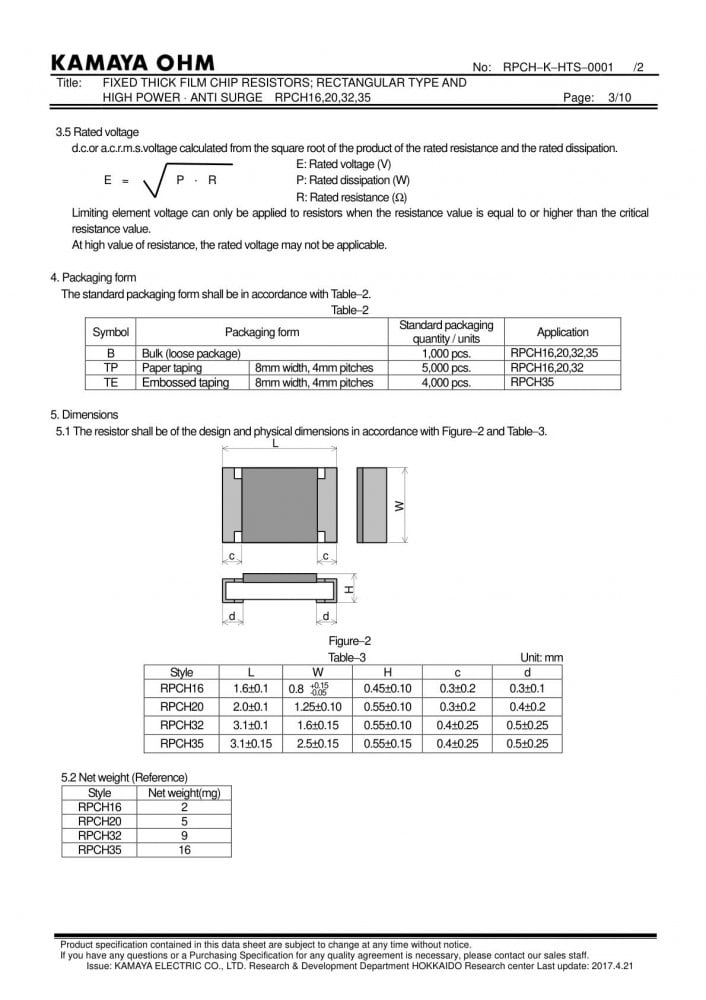 KAMAYA RPCH datasheet page 4