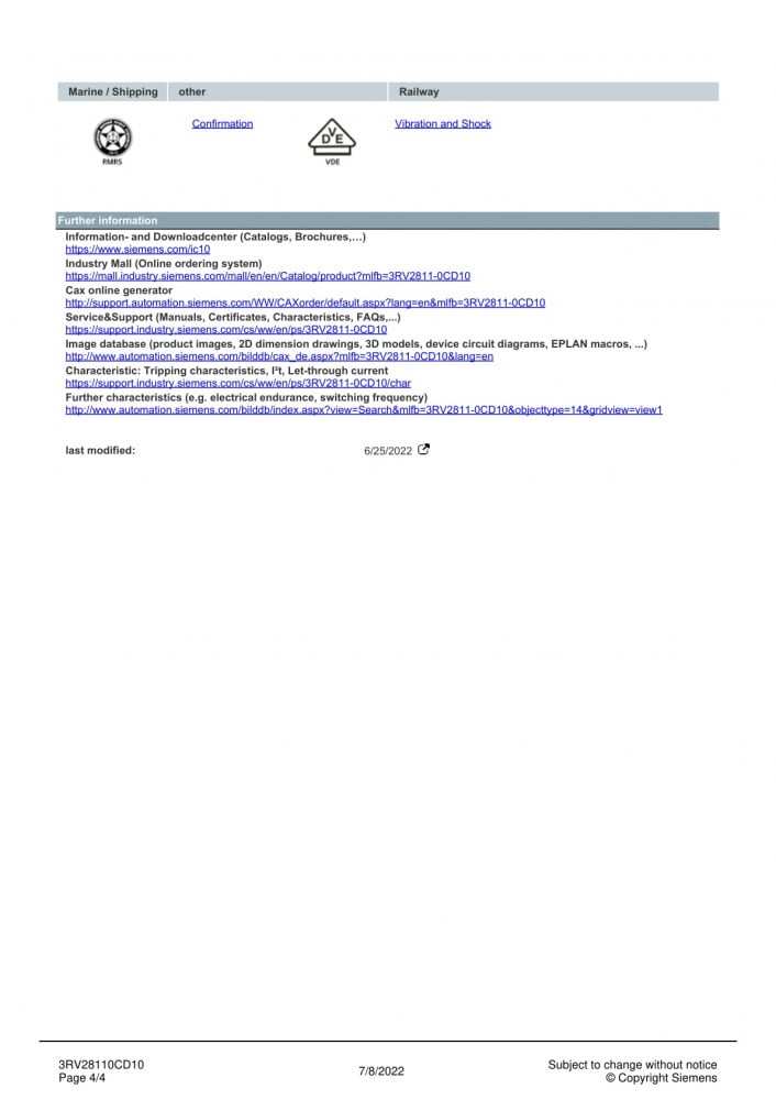 3RV28110CD10 technical document page 4